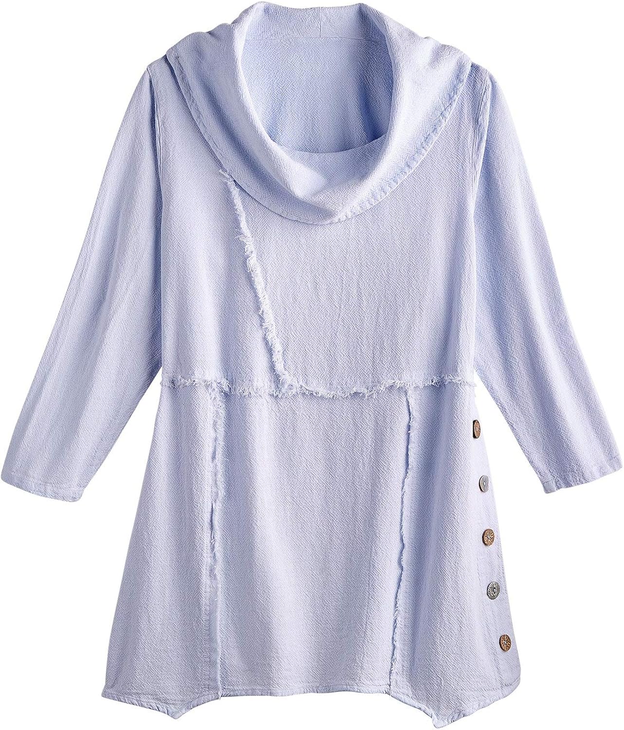 Sea Breeze of California Women's Frayed Seams Tunic Top, Cowl Neck 3/4 ...