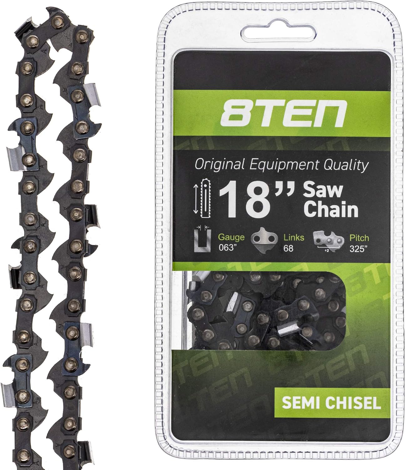 8TEN Chainsaw Chain 18 inch Bar .063 Gauge .325 Pitch 68 Dirve Links ...