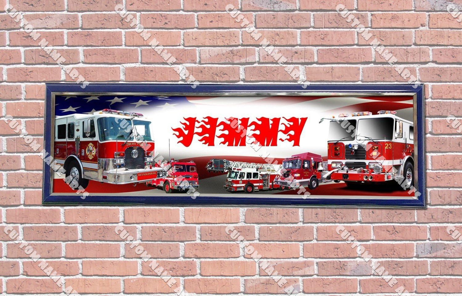 Amazon.com: Personalized Customized Fire Trucks Poster With Frame, With ...