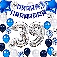 Amazon.com: 39th Birthday Party Decoration Blue Silver for Men, Happy ...