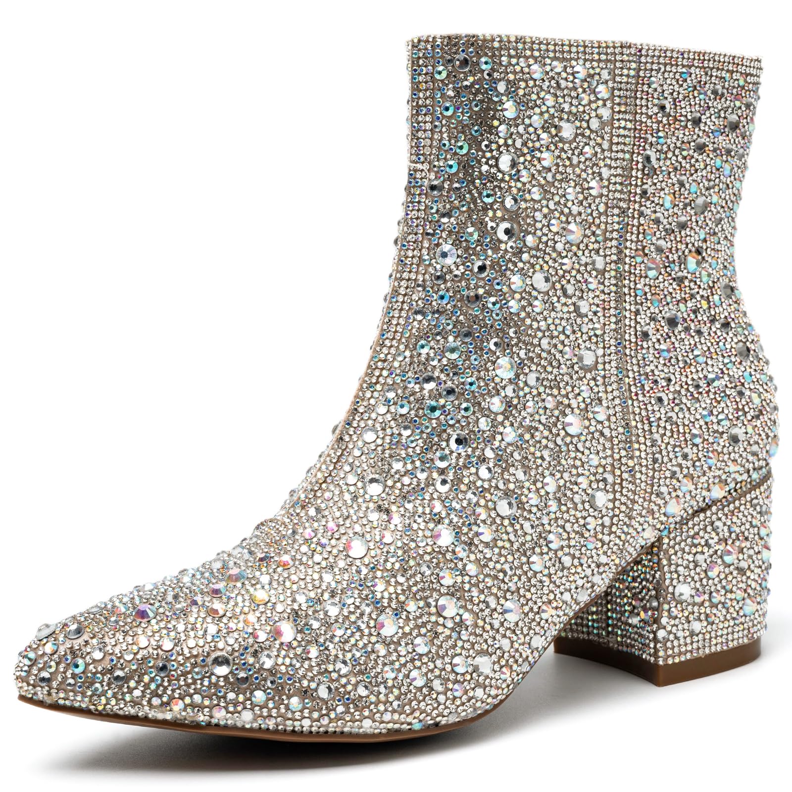 YAYONE Rhinestone Boots for Women Low Heel, Sparkle Ankle Boots for ...