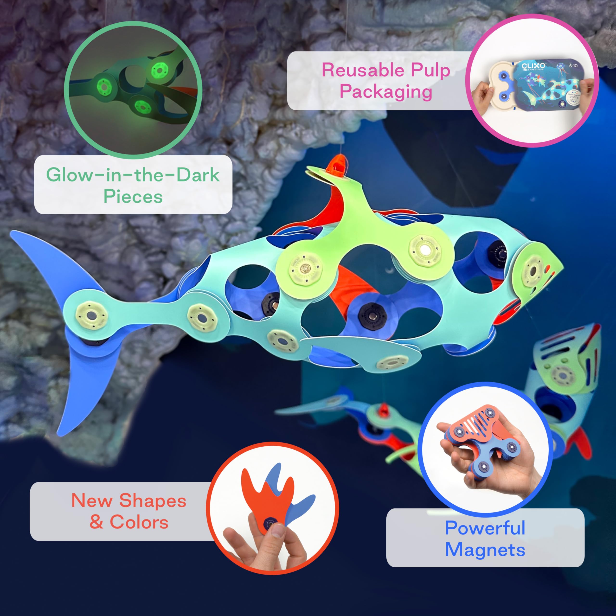 Mua Ocean Creatures Pack - Glow-in-The-Dark Magnetic Building Toy - 24 ...