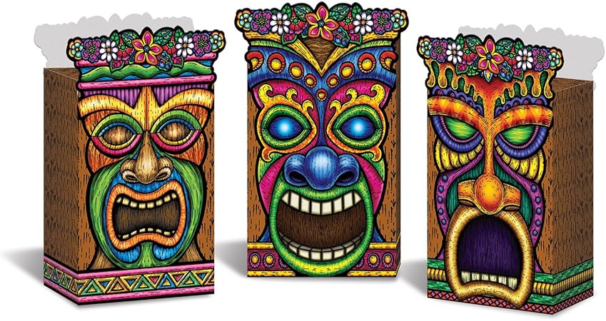 Amazon.com: Beistle 54470 Tiki Favor Boxes, 3.25" x 6", 3 Favor Boxes ...