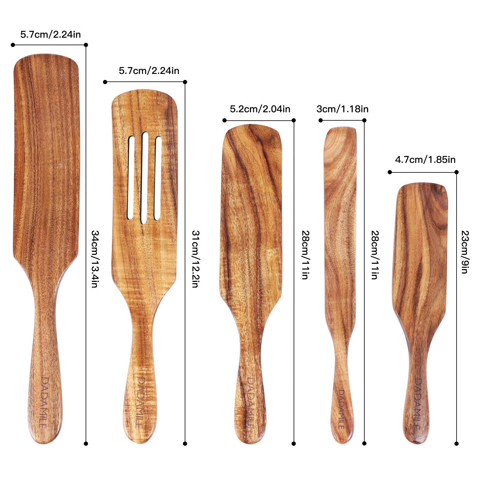 Wooden Spurtles Set,Natural Teak Wooden Kitchen Utensils Set,5 Pcs ...