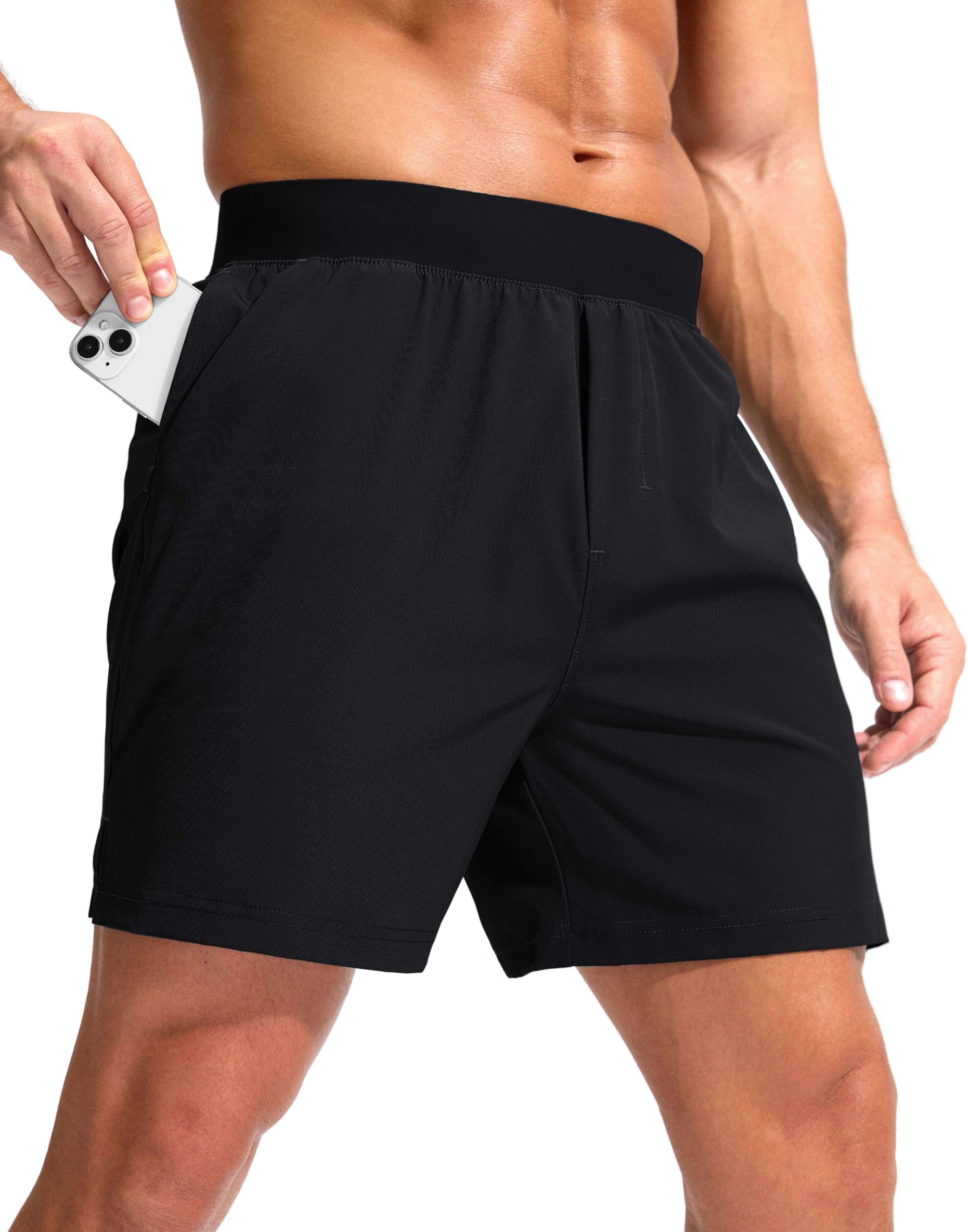 Soothfeel Men's Running Shorts with Zipper Pockets 5 Inch Quick Dry ...