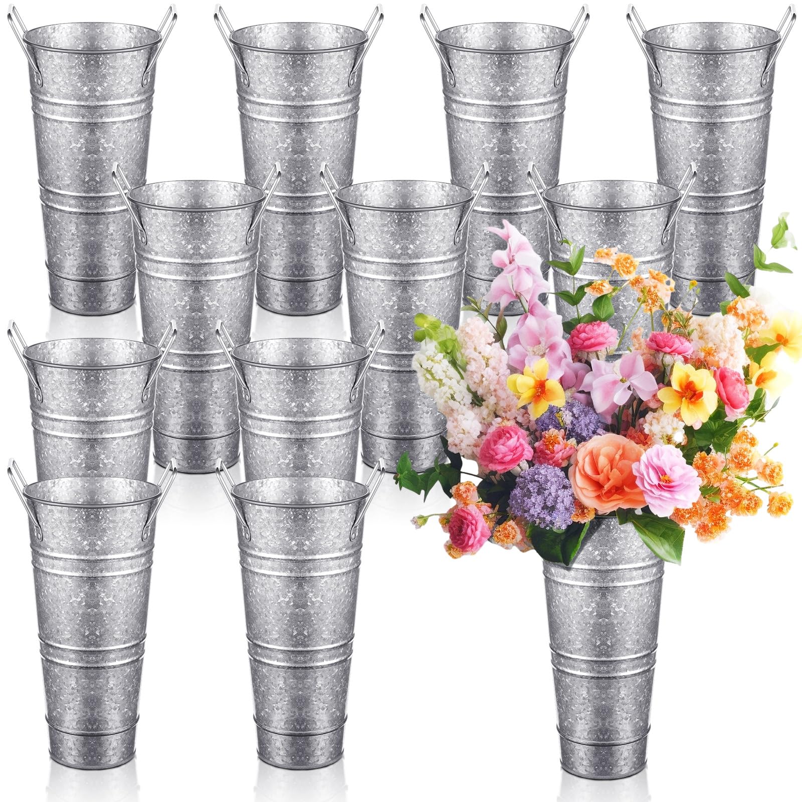 Zhehao 12 PCS 12 Inch Galvanized Metal Vase with Handles Bulk Tin ...