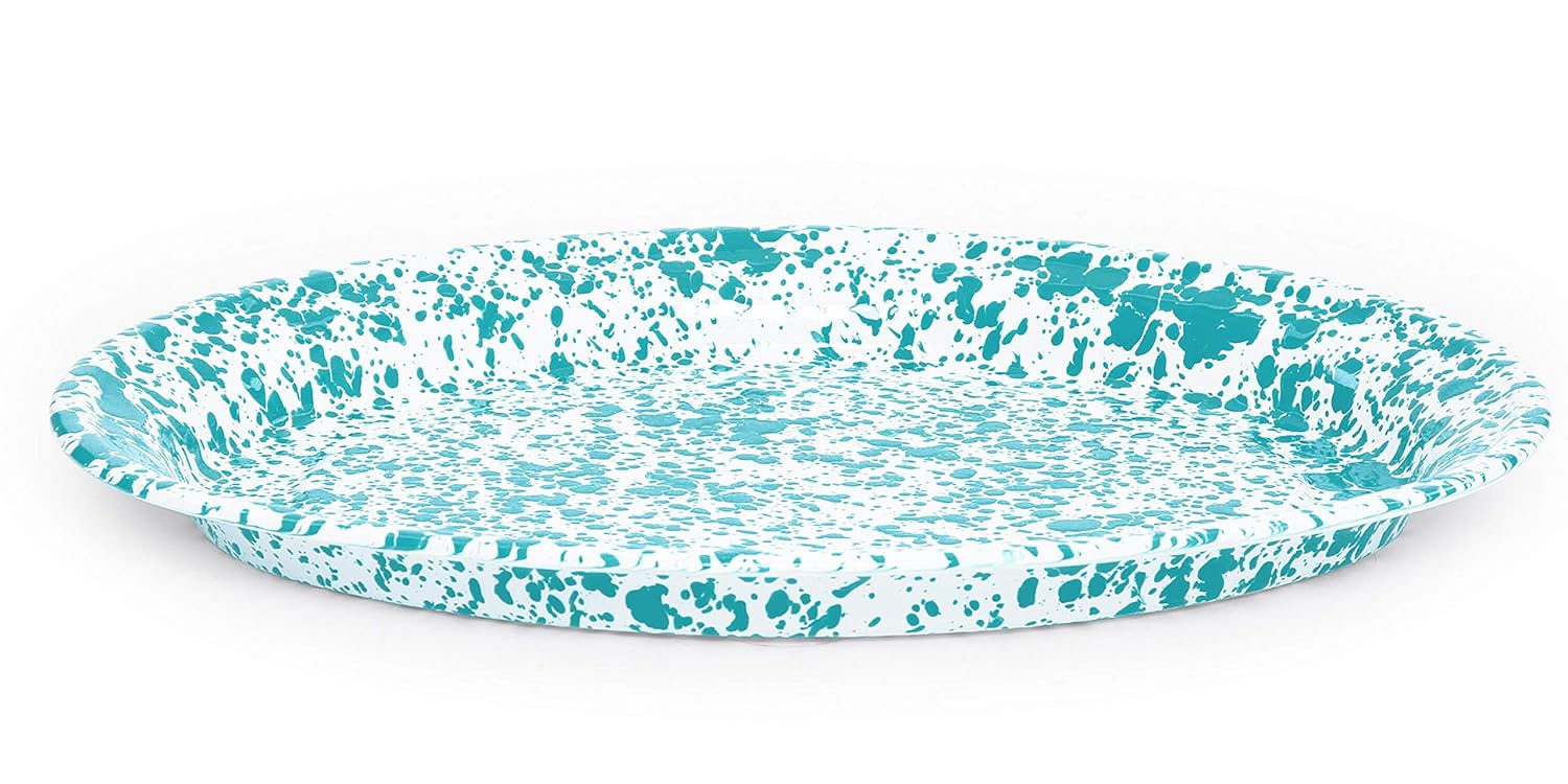 Amazon.com | Enamelware Oval Platter, 18 inch, Turquoise/White Splatter ...