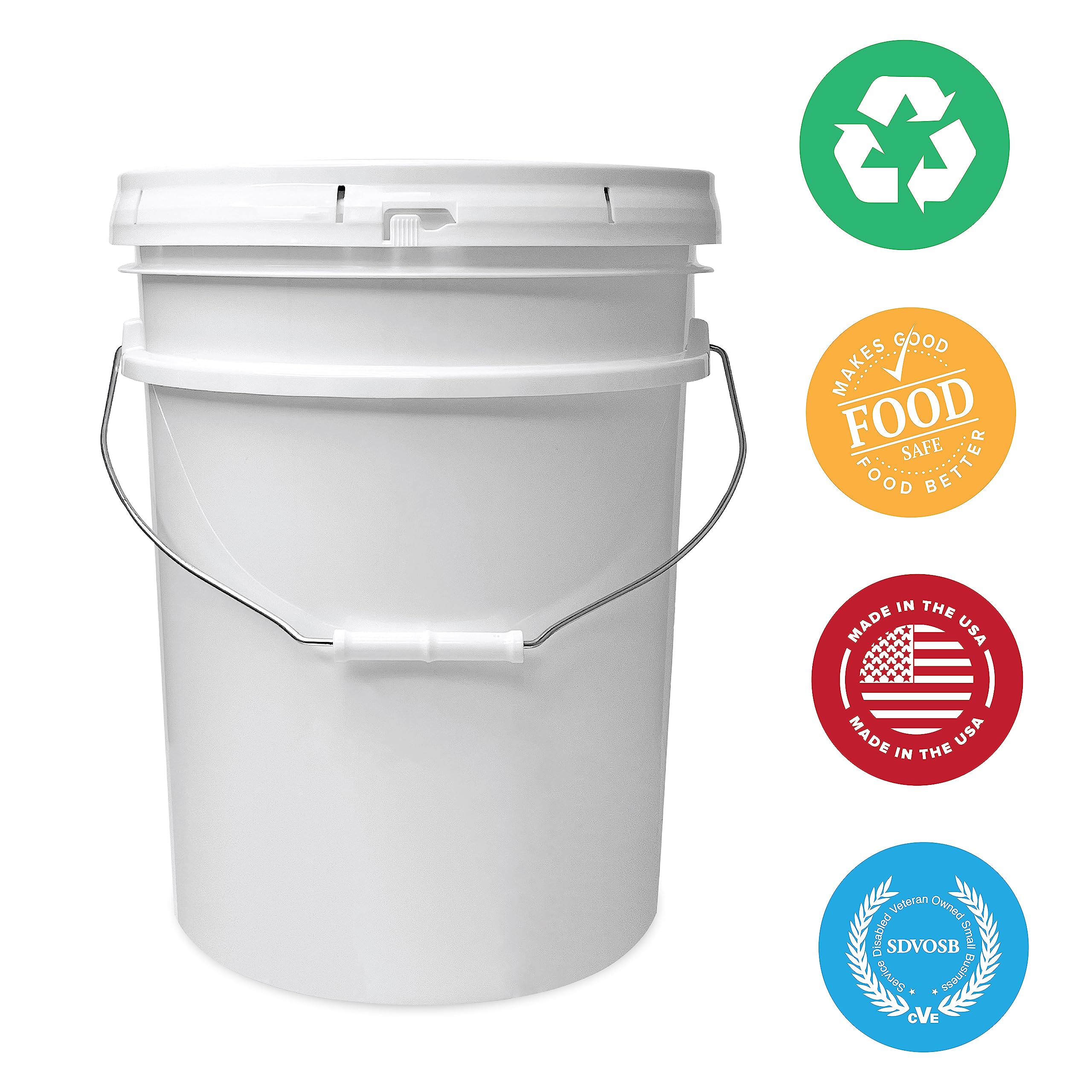 Living Whole Foods, 5 Gallon White Bucket & Lid - Durable 90 Mil All Purpose Pail - Food Grade ...