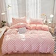 Amazon.com: Pink Bedding Checkered Duvet Cover Set Twin, Soft 100% ...