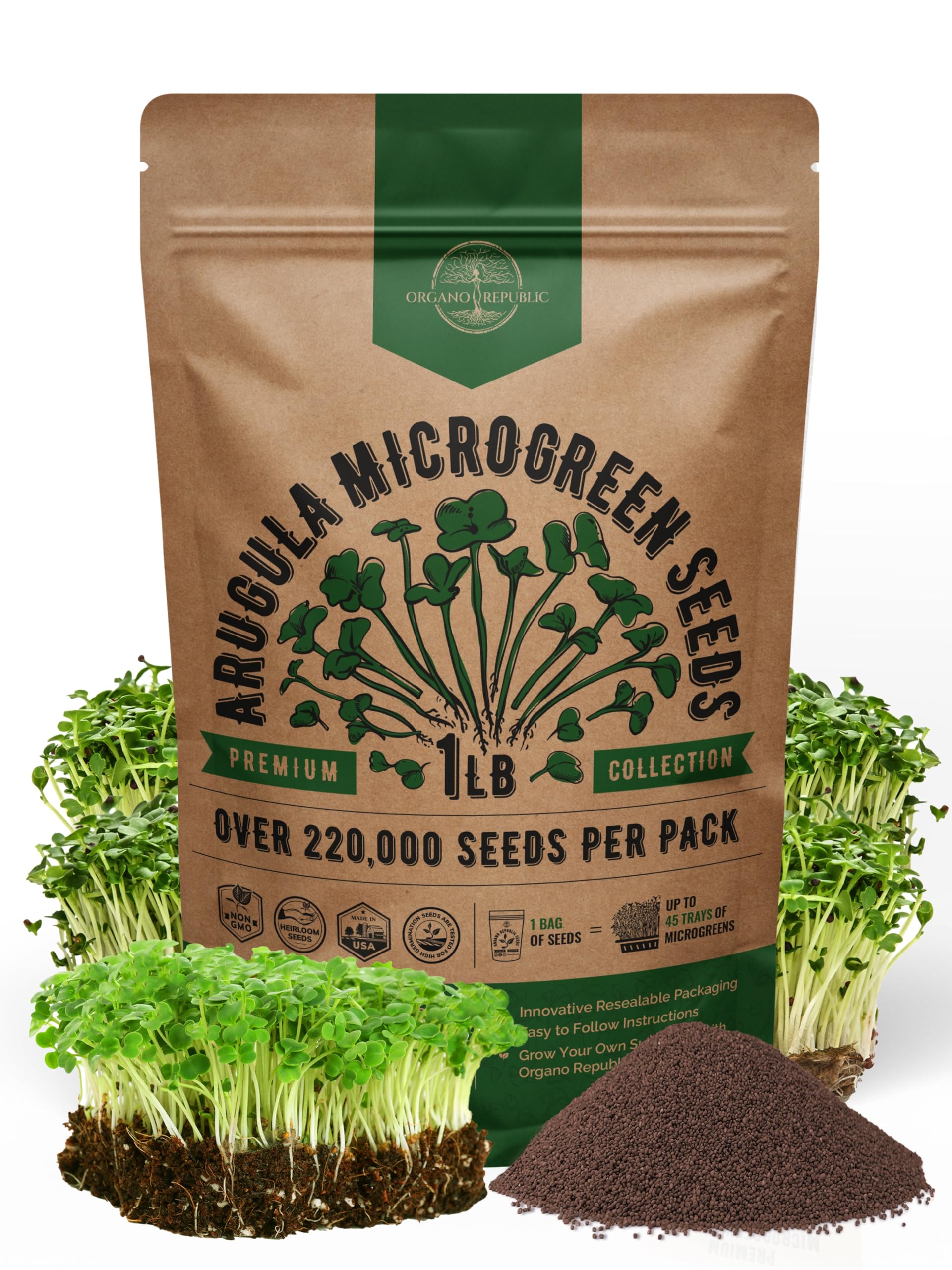 Organo Republic Arugula Sprouting & Microgreens Seeds - Non-GMO ...