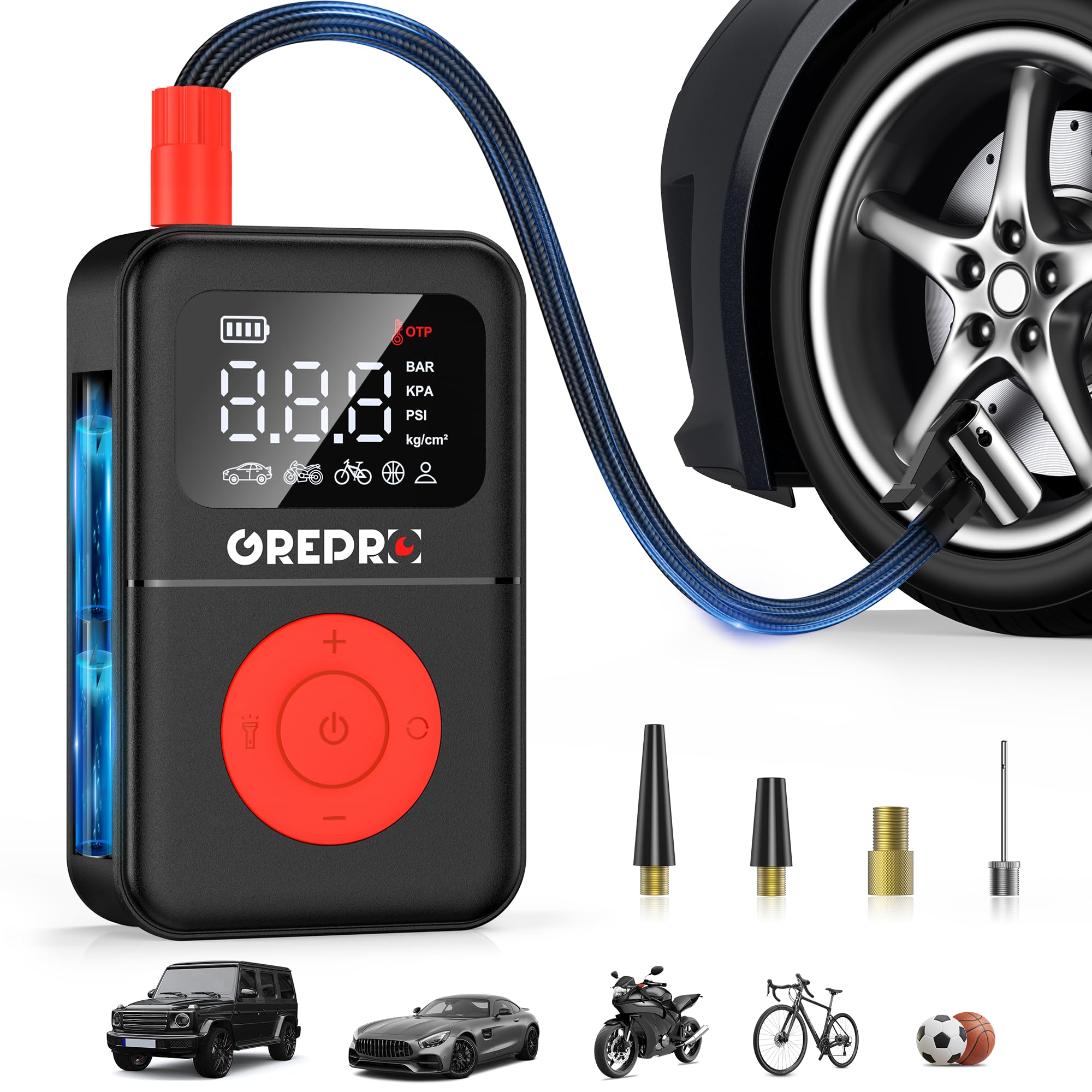 GREPRO Tire Inflator Portable Air Compressor, 160 PSI Portable Air Pump ...