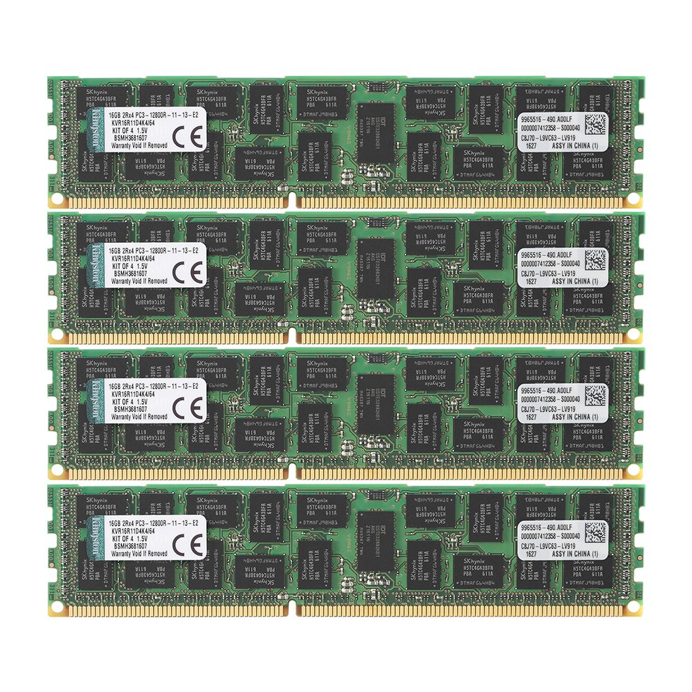 Kingston Technology ValueRAM 64 GB Kit of 4 (4x16 GB Modules) 1600MHz DDR3 (PC3-12800) ECC Reg ...