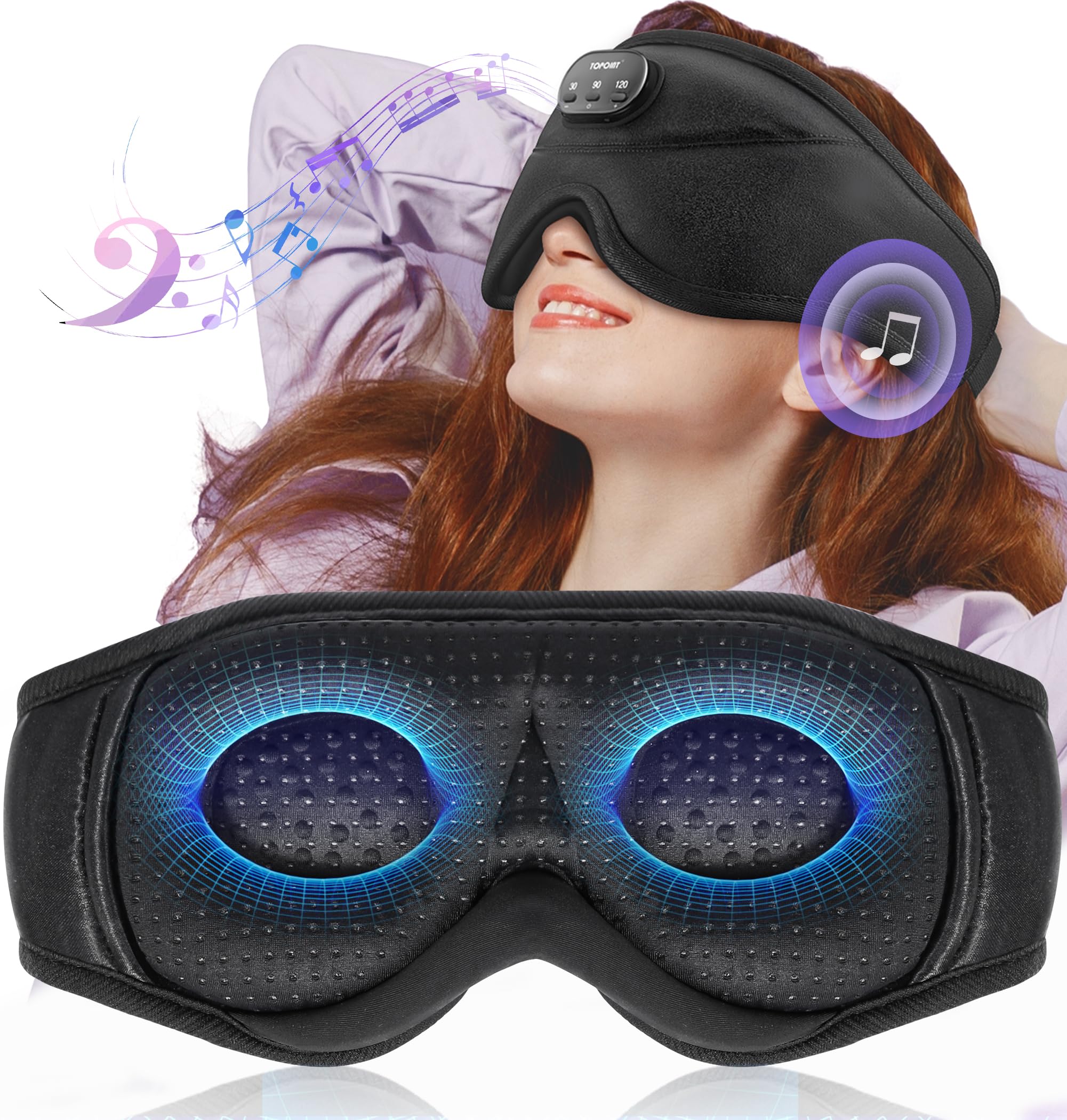 Sleep Mask with Bluetooth Headphones Wireless, TOPOINT 3D Eye Mask for ...