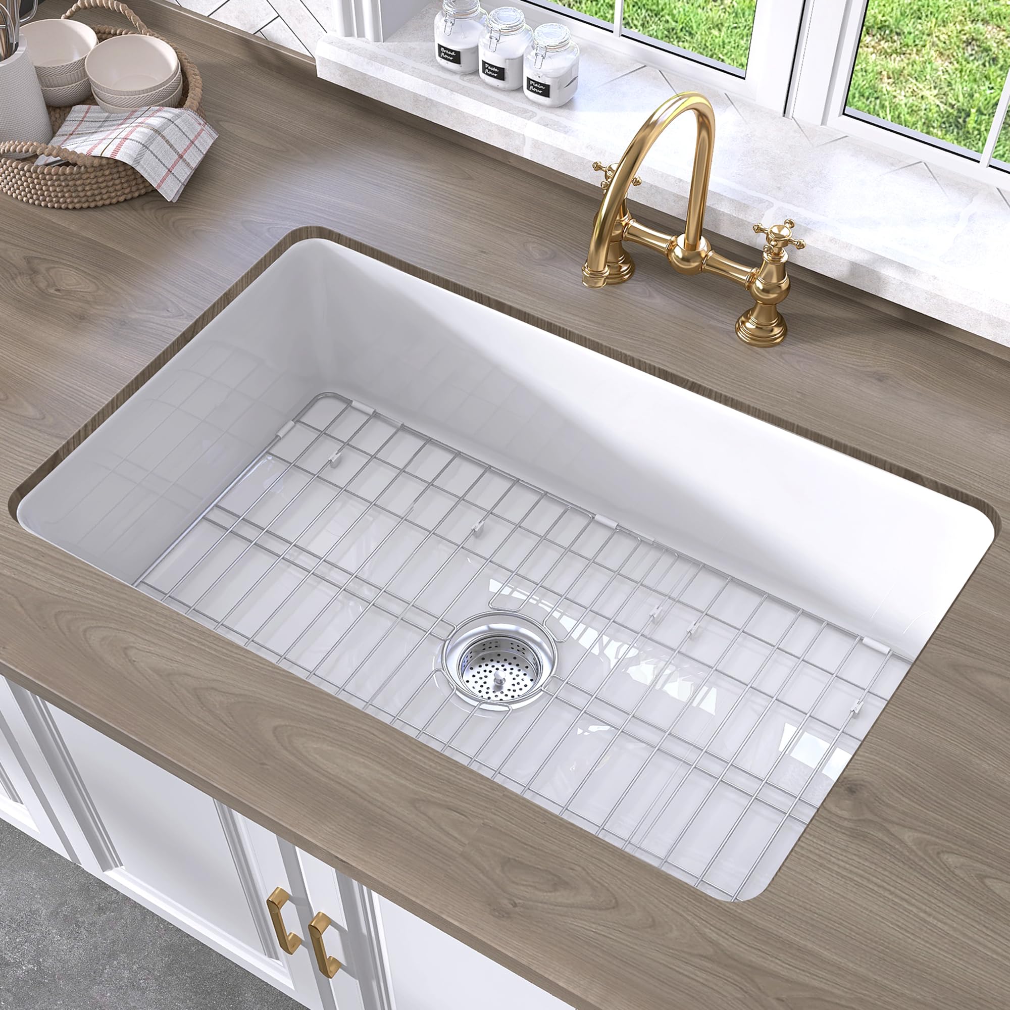 TUKTUK Undermount Kitchen Sink 32 x19 Fireclay Drop-in Farm Sink ...