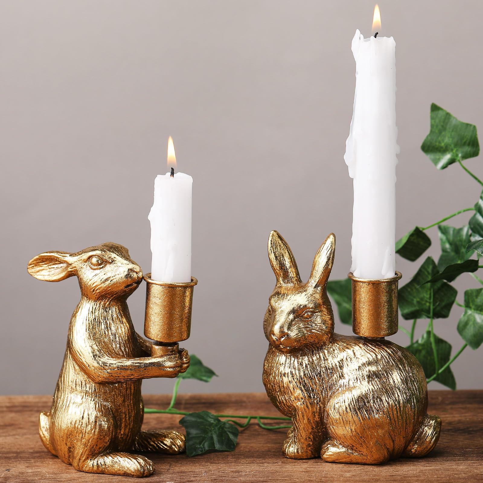 Sliner 2 Set Easter Bunny Candle Holders Rabbit Gold Taper Decorations ...
