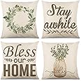 Amazon.com: Tosewever Set of 4 Decorative Spring Wreath Pillow Covers ...