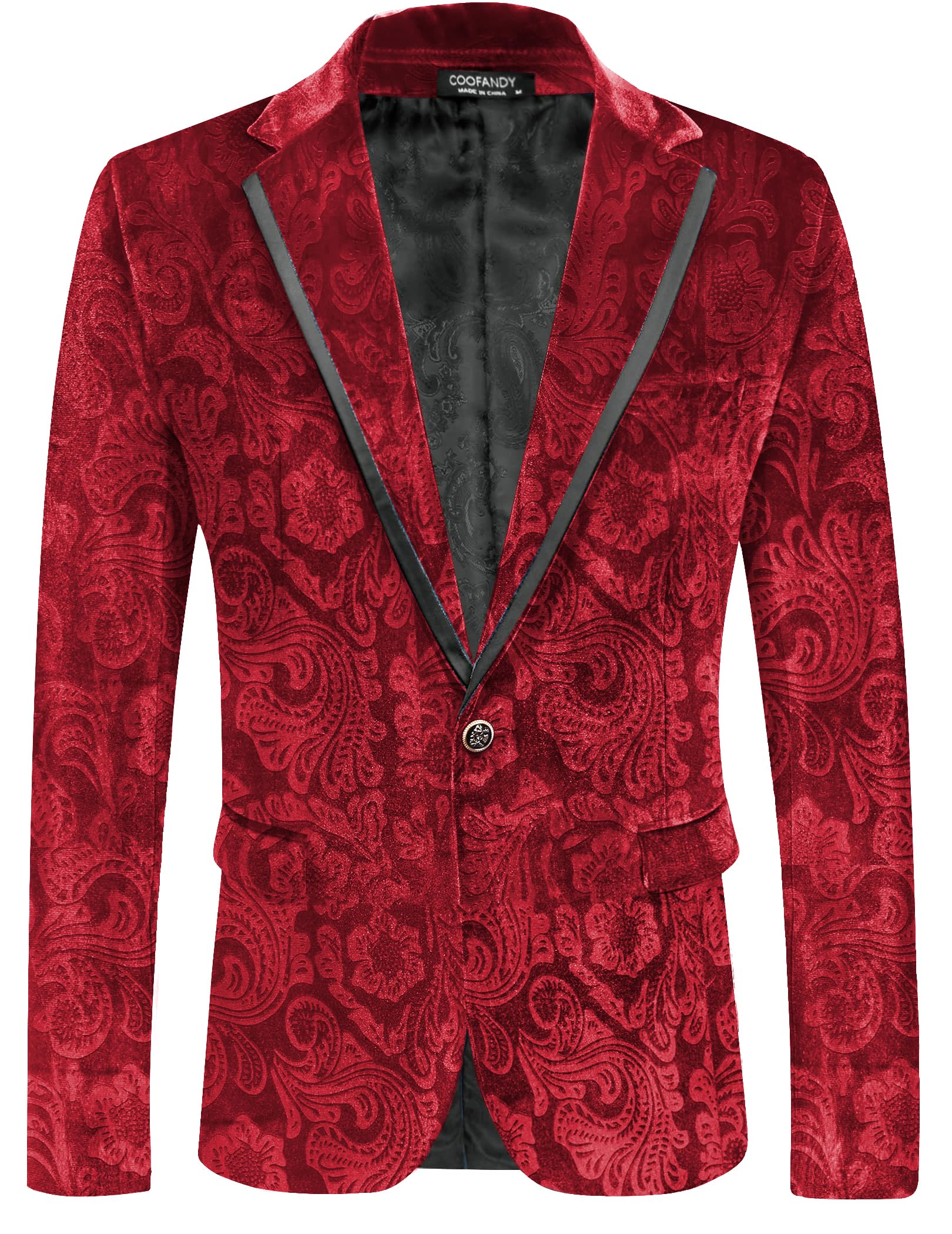 COOFANDY Red Blazer Men Notched Lapel One Button Velvet Blazers Luruxy ...
