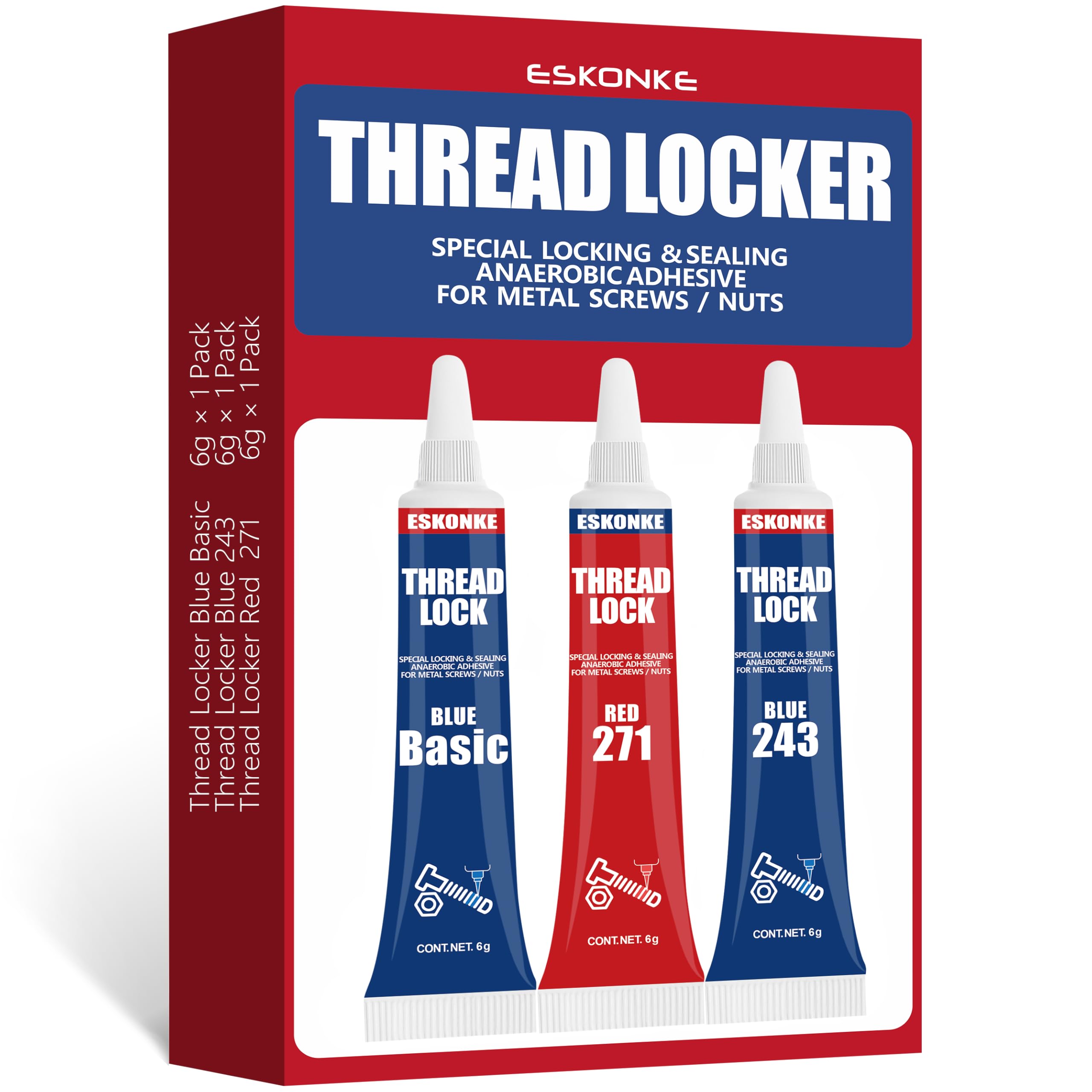 Mua ESKONKE 3 Pack Thread Locker Blue 243 + Basic + Red 271, Nuts Bolts ...