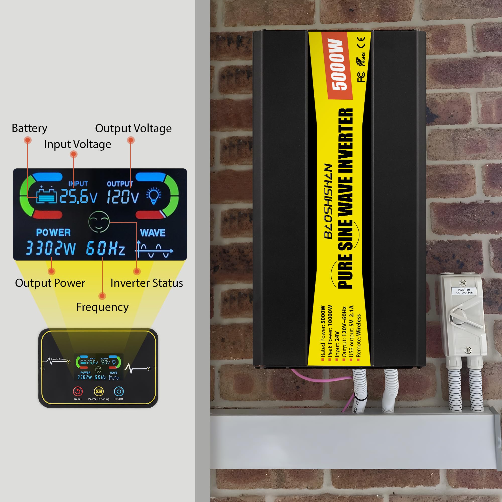 Mua BAOSHISHAN 24V Pure Sine Wave Inverter 5000 Watt Heavy-Duty Off Grid Inverter with Bluetooth ...