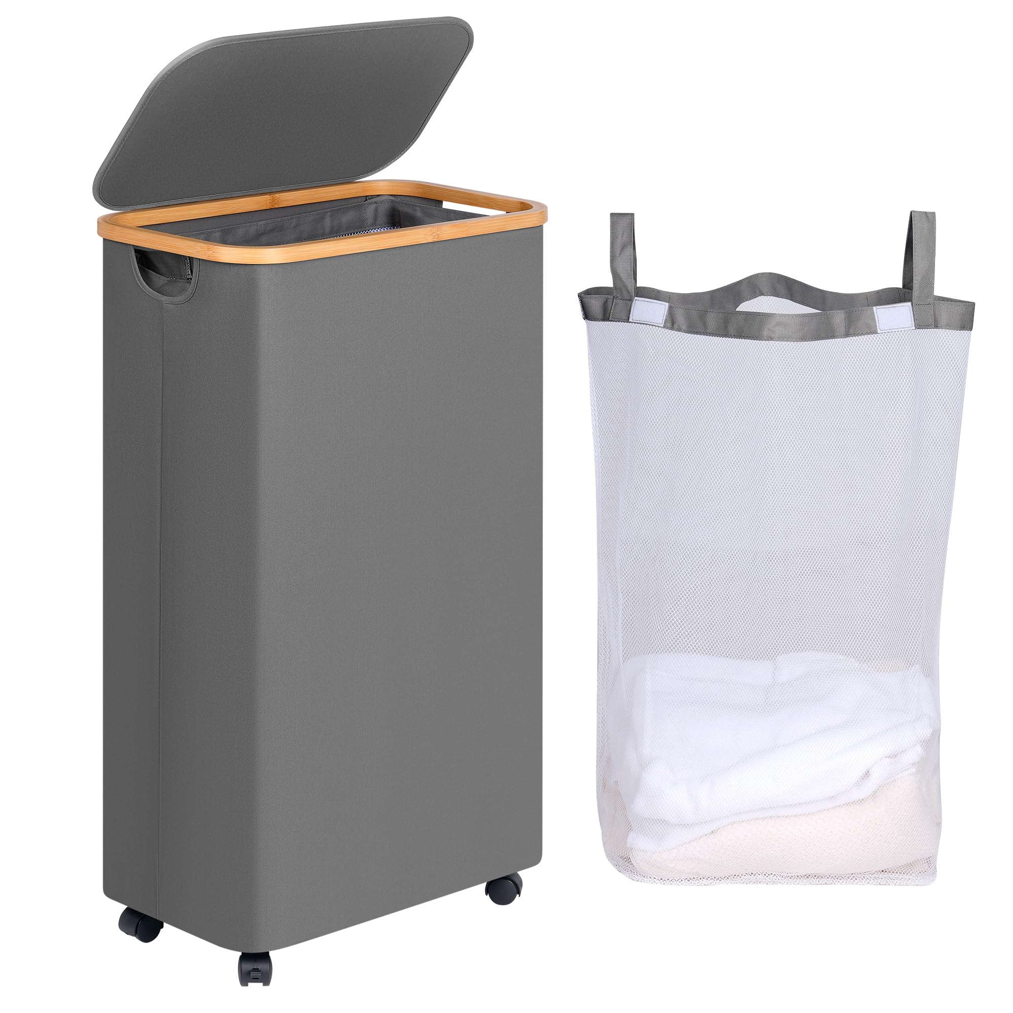 efluky Slim Laundry Basket with Wheels, Narrow Rolling Laundry Hamper ...