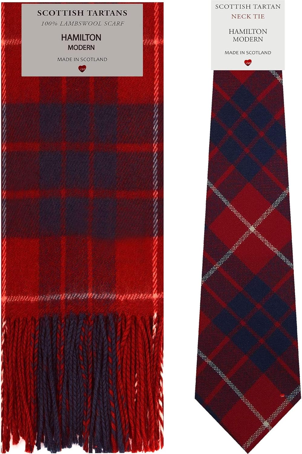 Hamilton Red Modern Tartan Plaid Lambswool Scarf & Tie Gift Set: Amazon ...