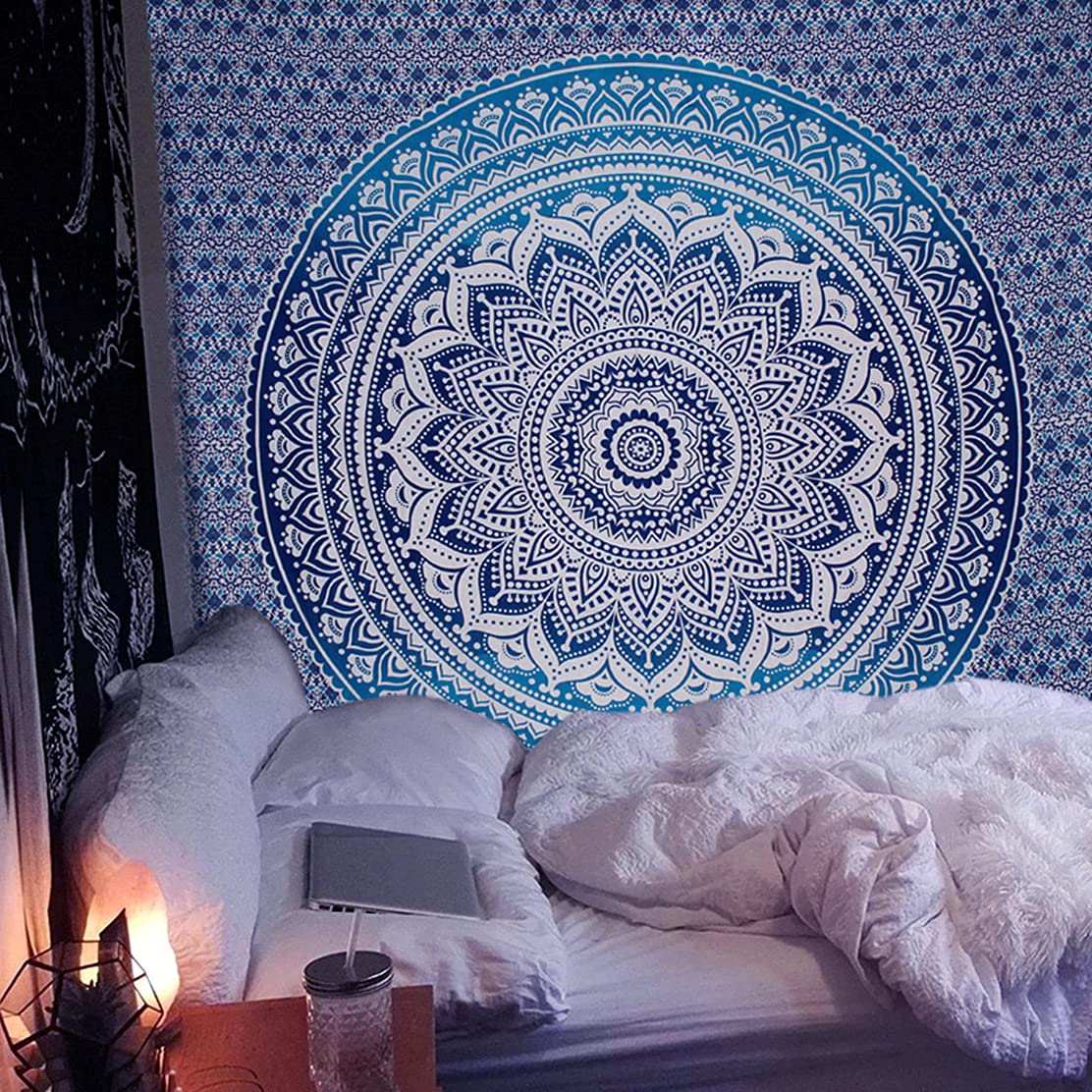 raajsee Indian Cotton Aqua Blue Tapestry Mandala Wall Hangings ...