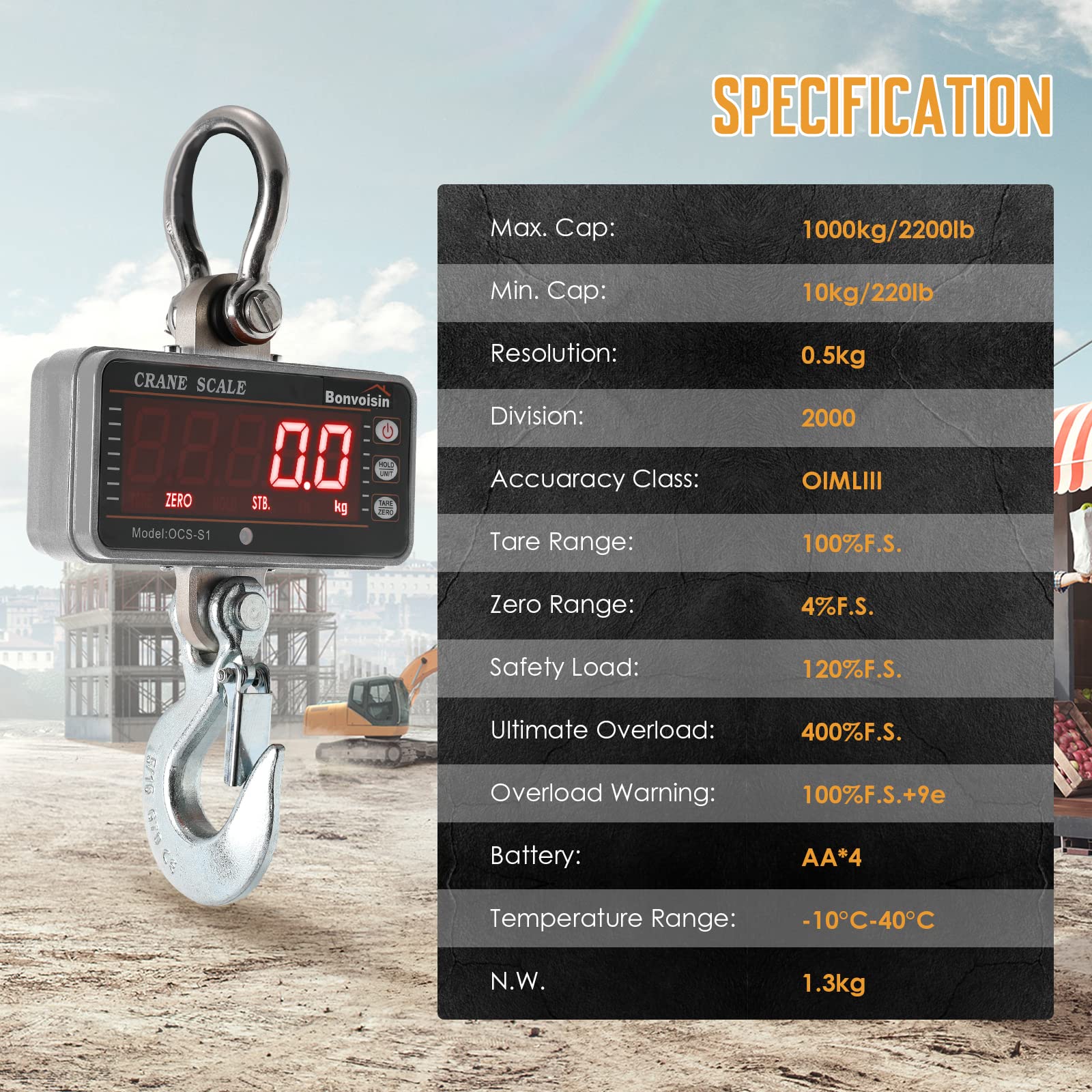 Mua Bonvoisin Digital Crane Scale 2000lb Hanging Scale Digital Weight ...