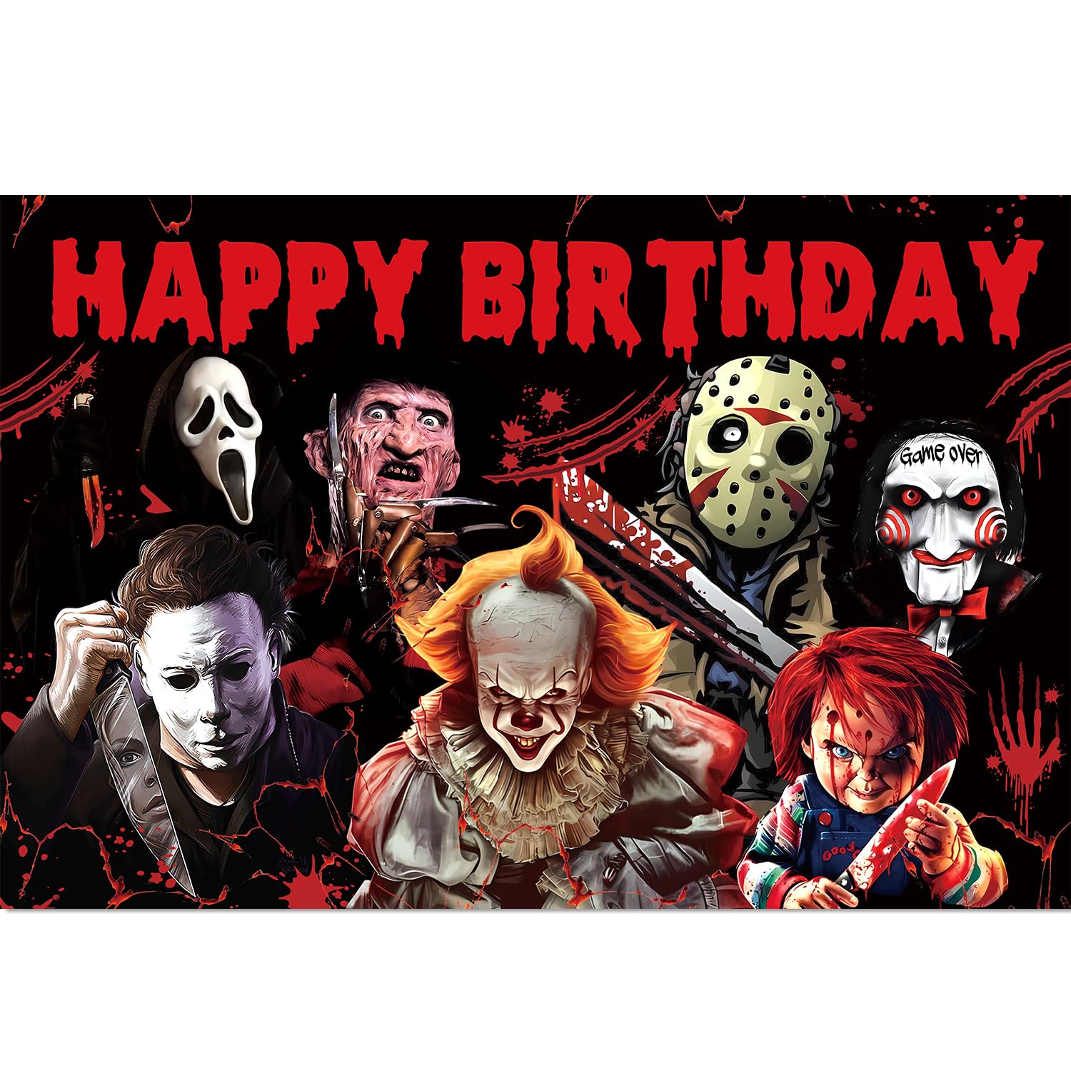 Mua 5x3FT Horror Birthday Decorations Backdrop, Horror Movie Happy ...