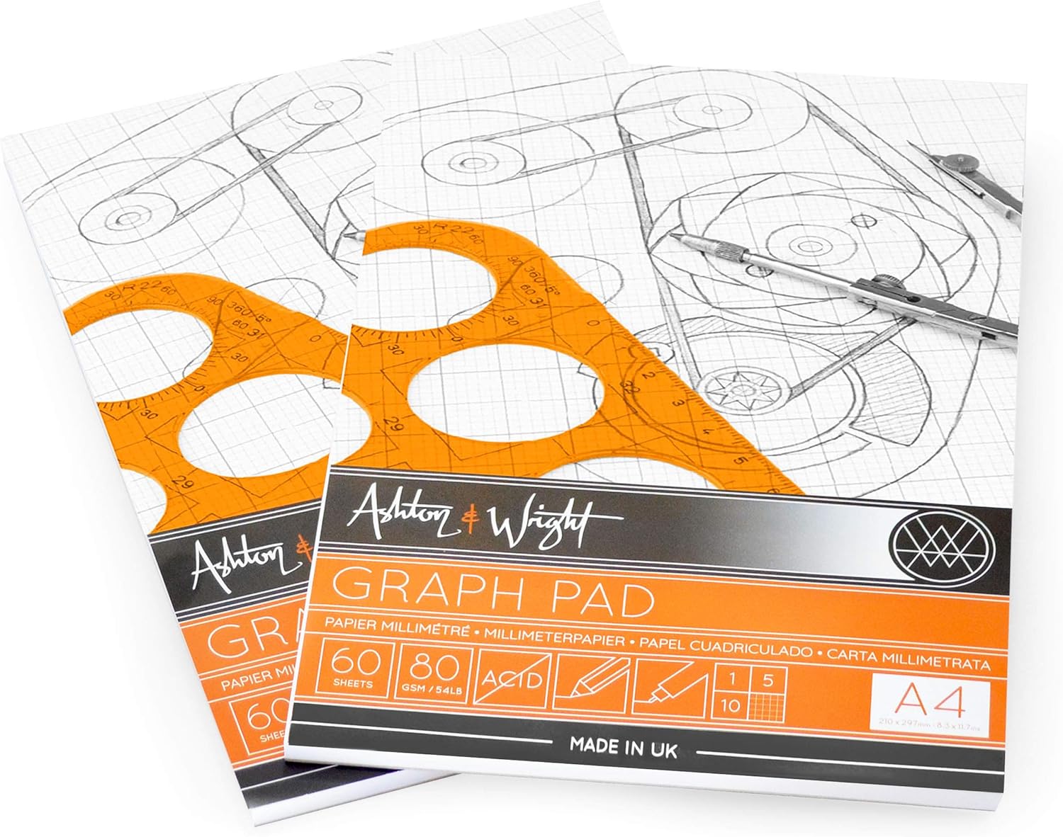 Ashton and Wright – A4 Grey-Grid Graph Pad – 80gsm Paper – 60 Sheets – Pack of 5 – BigaMart