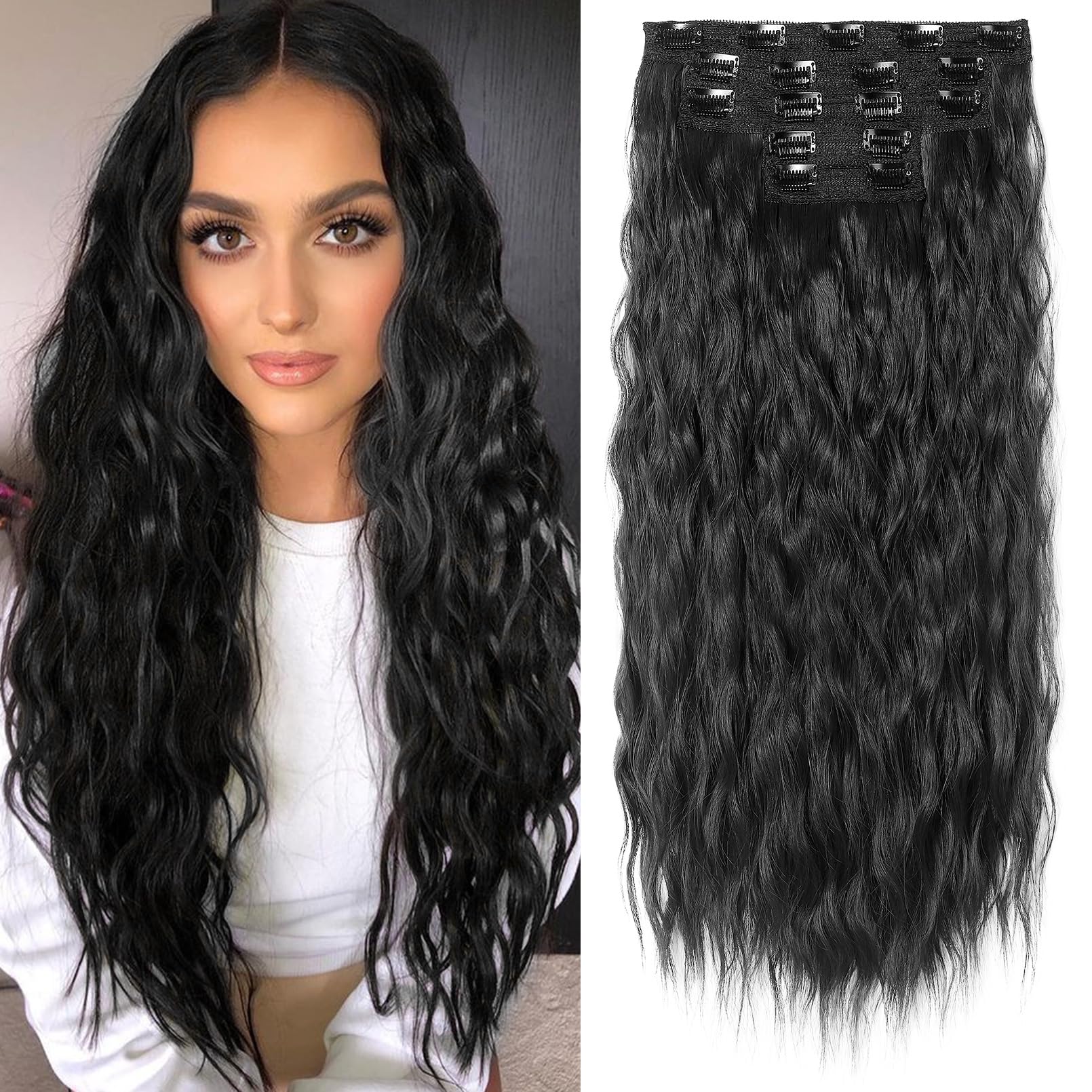 REECHO Clip in Hair Extensions, 5PCS Brown Hair Extensions 24" Thick ...