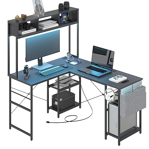 Tbfit L Shaped Game Desk, 55inch Reversible Corner Desk with Power ...