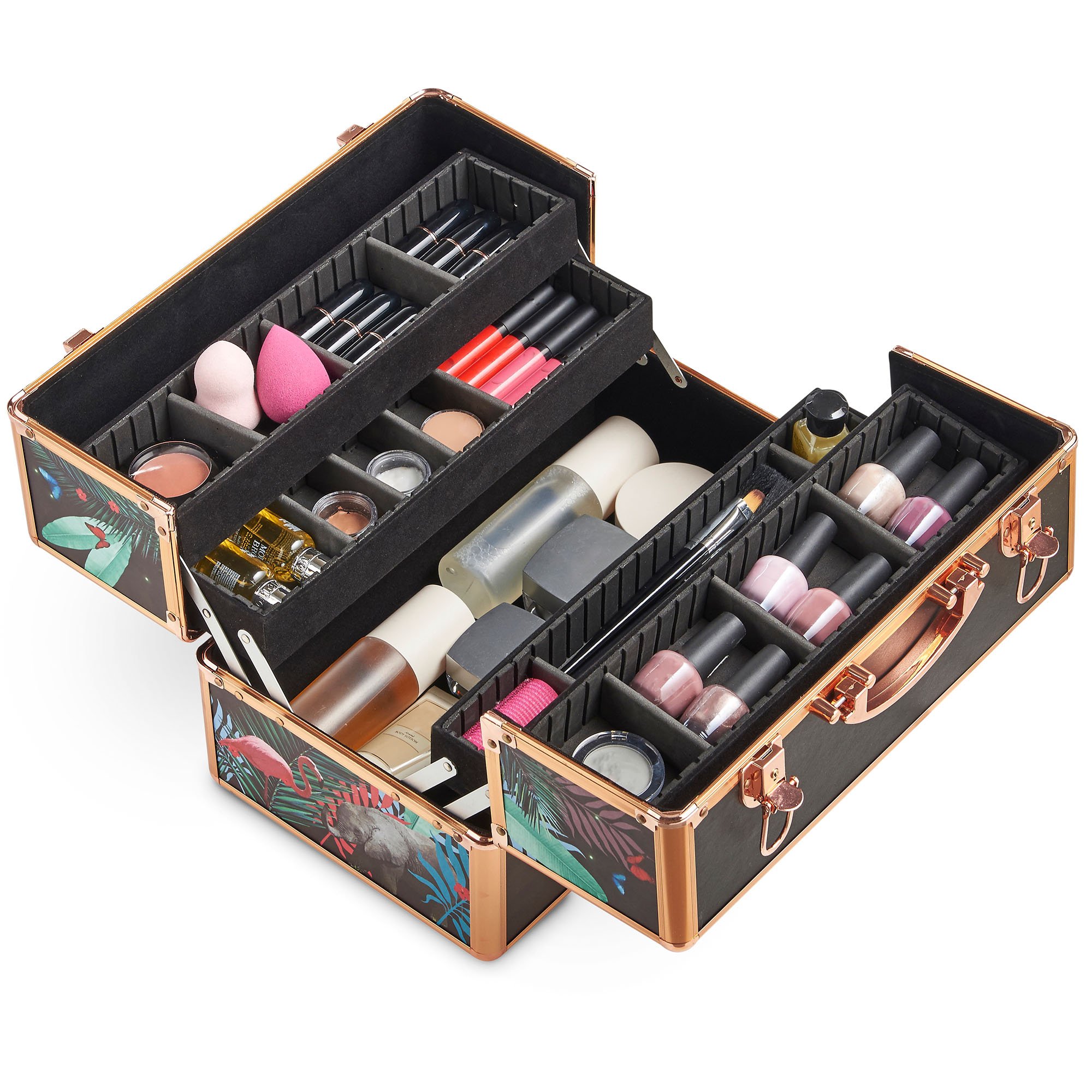 Beautify Large Jungle Professional Makeup Cosmetic Organizer Train Case Beautify Large Jungle Professional Makeup Cosmetic Organizer Train Case
