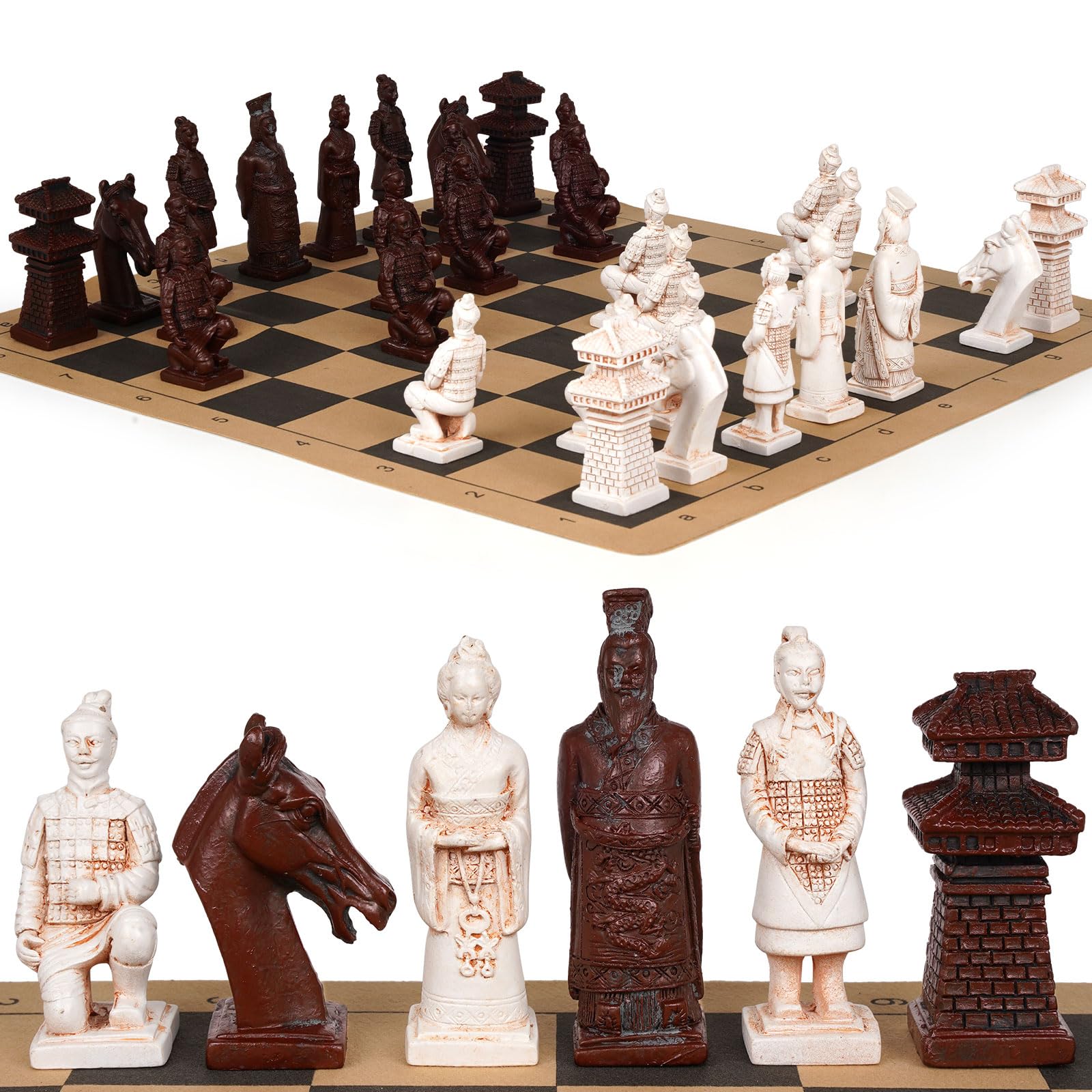 Terracotta Warriors Chess Set - Resin Chess Pieces with Leather Chess ...