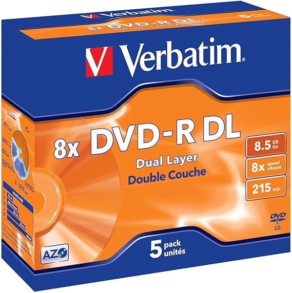 Amazon.com: Verbatim DVD-R 8.5Gb 8x D/L Pack 5 No 43596: Home Audio ...