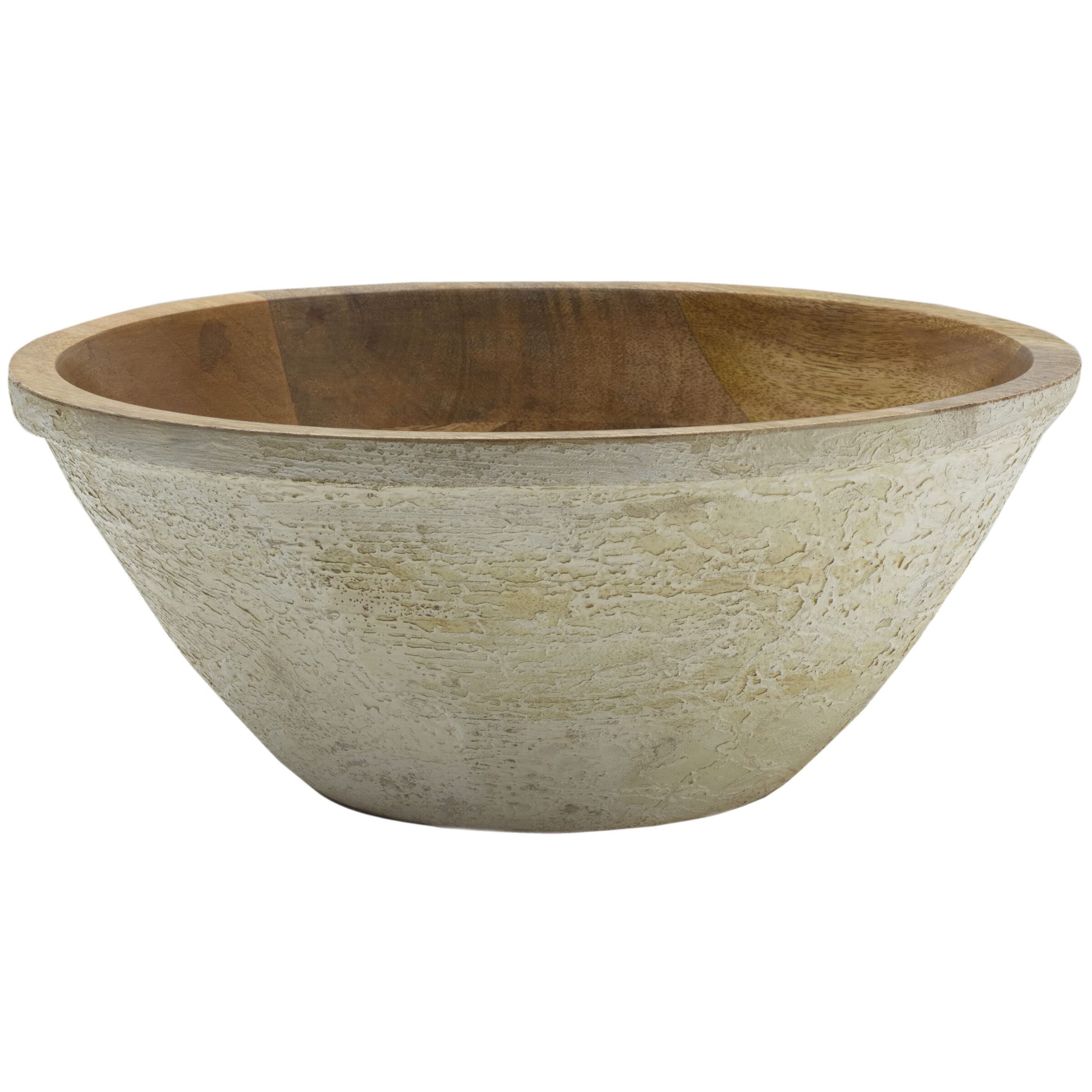 Fitz and Floyd Austin Craft Mango Wood Deep Serve Bowl, 3-Quart, White ...