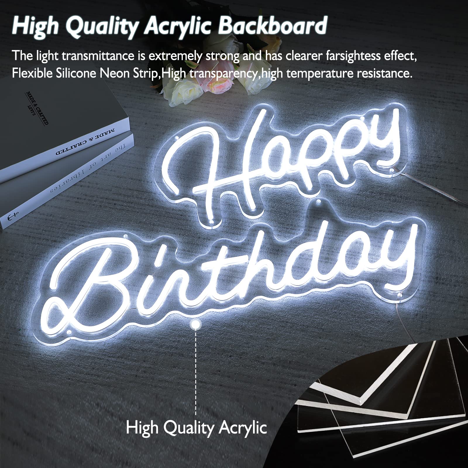 Mua Large Happy Birthday Neon Sign, Dimmable Happy Birthday Signs for ...