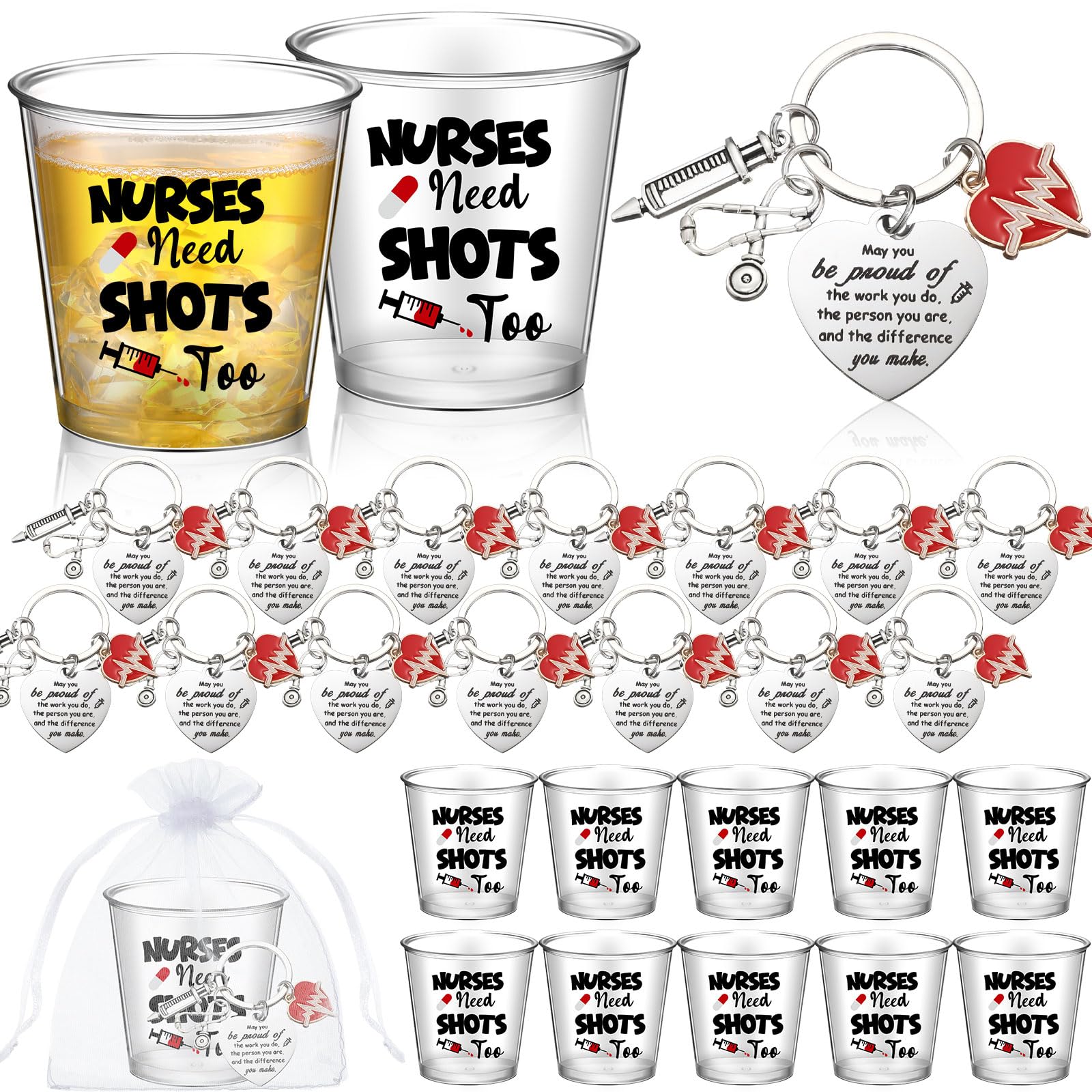 Nuogo 24 Pack Cna Nurses Week Gifts Bulk 2025 Include 2. 87oz Disposable Shot Glasses, Keychain ...