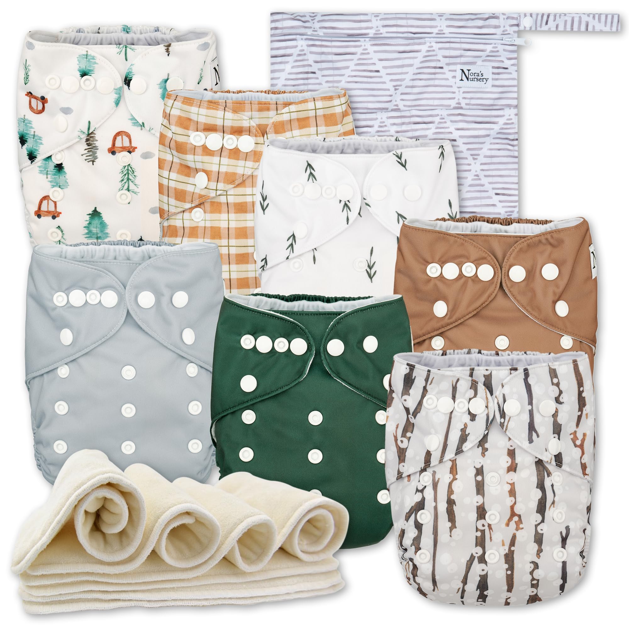 Nora's Nursery Cloth Diapers 7 Pack with 7 Inserts & 1 Wet Bag ...