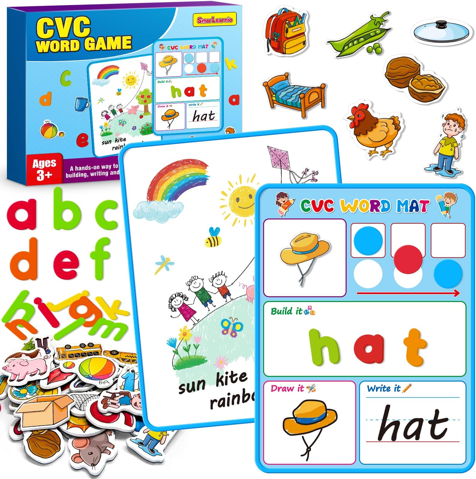 SmarLearnio CVC Word Games,Phonics Games,Magnetic White Board Dry Erase ...