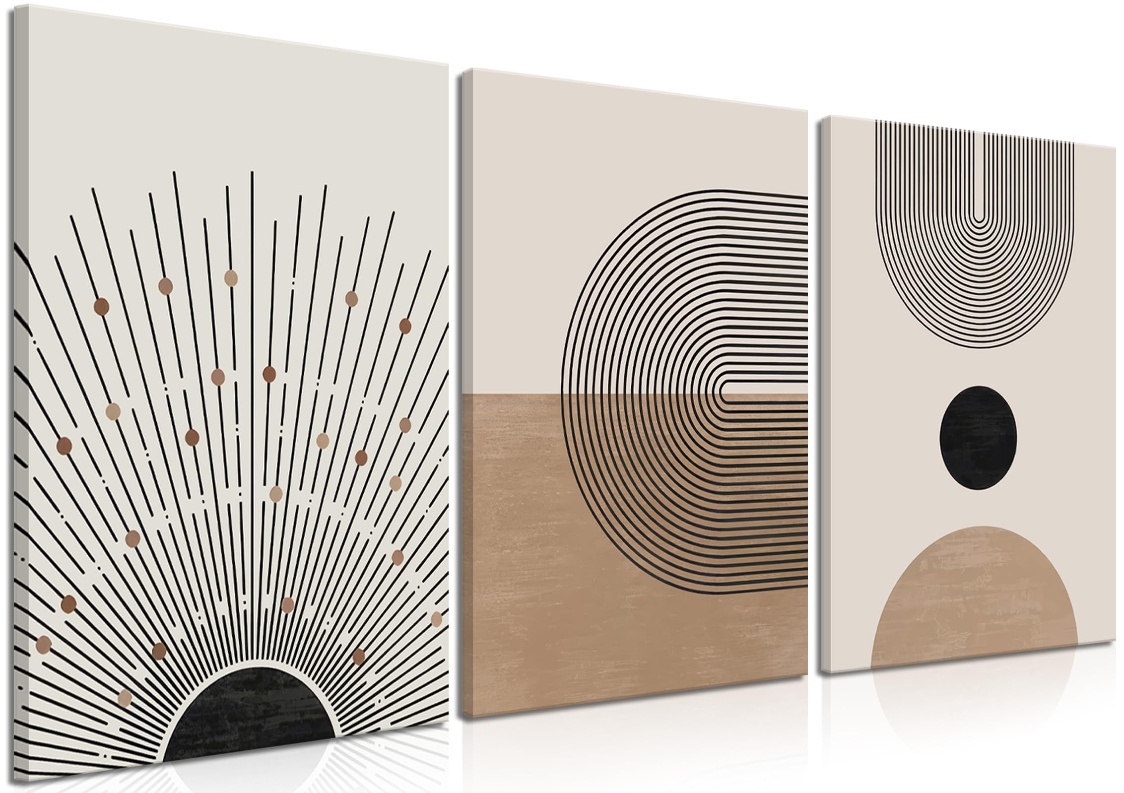 Framed Mid Century Modern Canvas Wall Art Set of 3 Neutral Boho Art ...