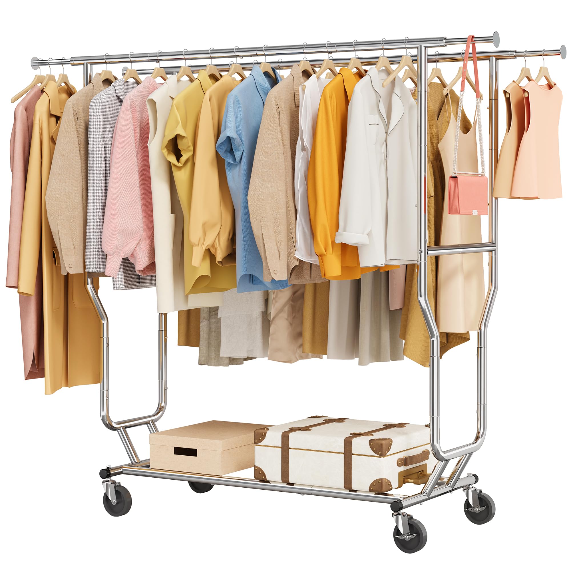 Tajsoon Clothes Rack Heavy Duty Rolling Garment Rack with Wheels and ...