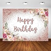 Amazon.com : Avezano Rose Gold Birthday Backdrop Rose Pink and Sliver Glitter Balloons Banner ...