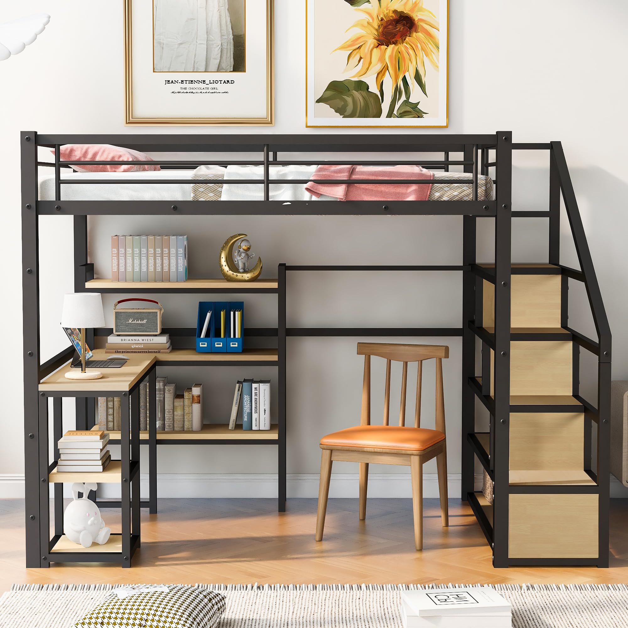 Bellemave Full Loft Bed with Desk and Shelves, Loft Bed with Storage ...