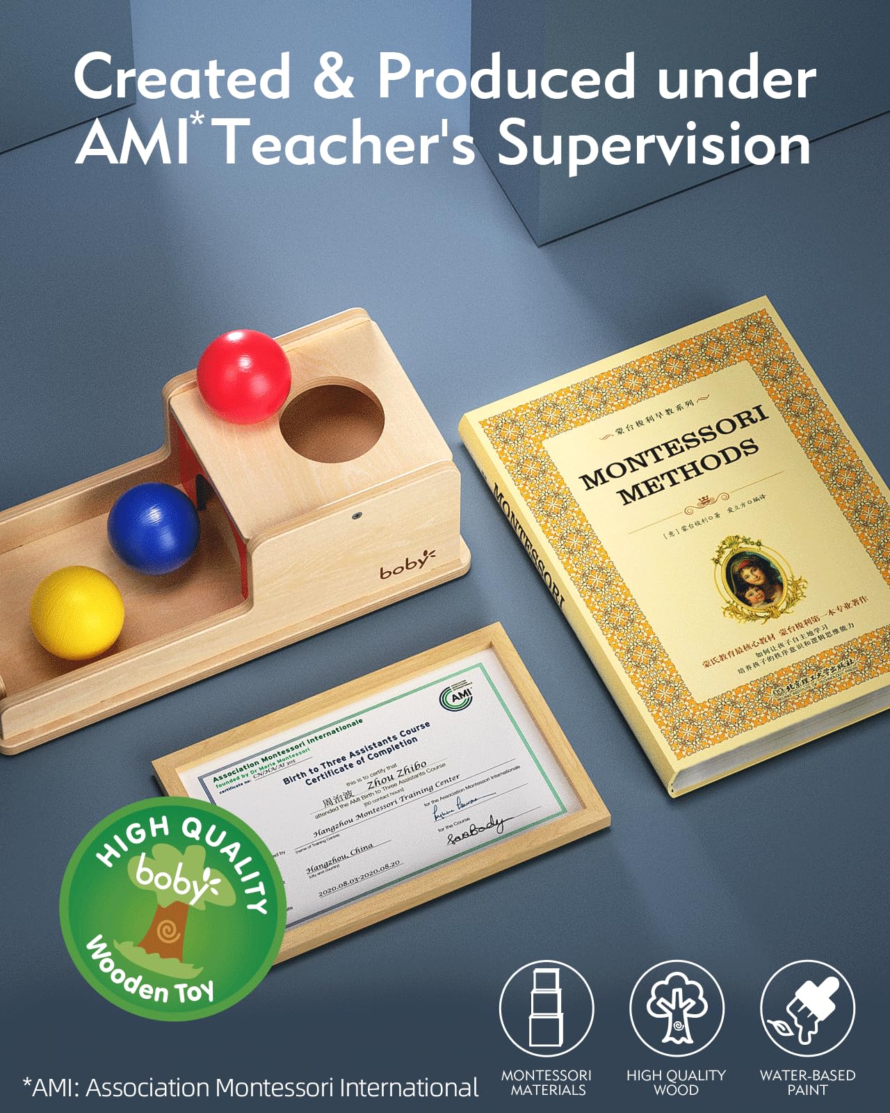 Boby Montessori Object Permanence Box with Tray Three Balls Wooden ...