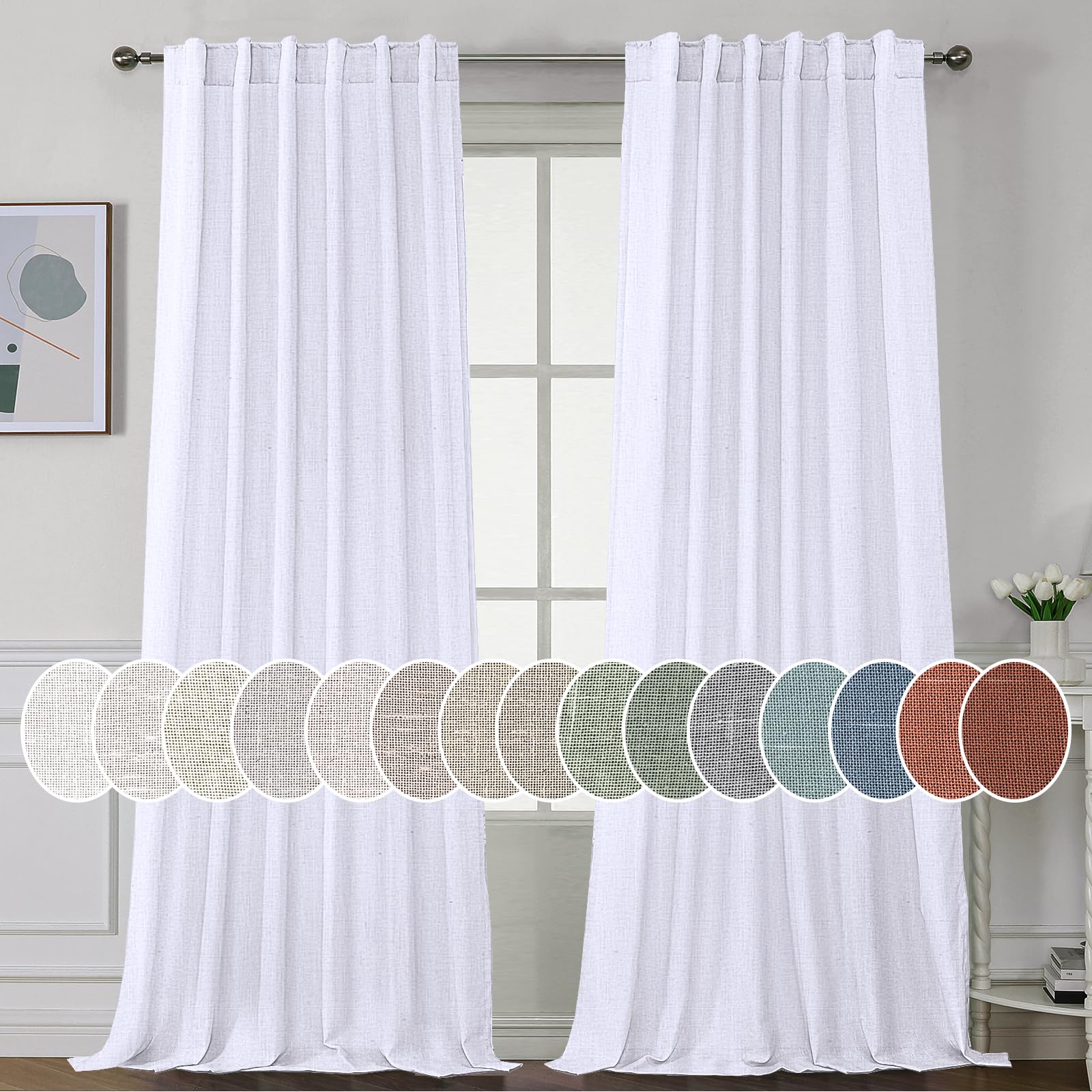 H.VERSAILTEX Natural Linen Curtains 108 inches Long for Living Room 2 ...