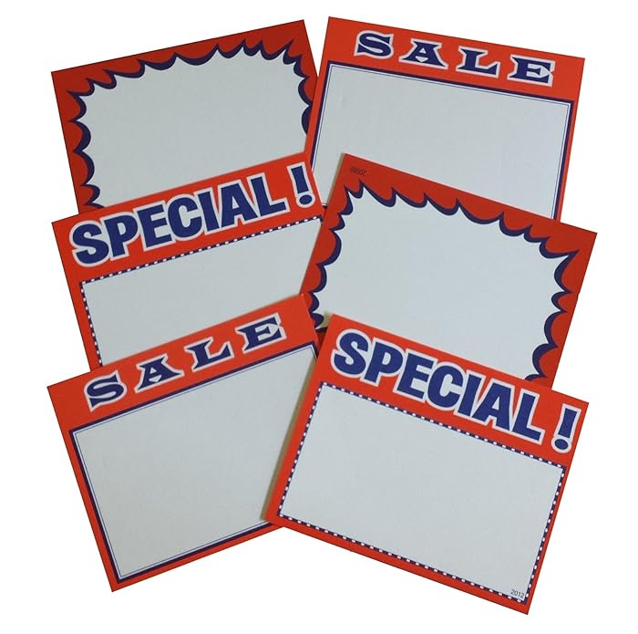 3.5" X 2.75" Sign Card Set, Blank, Special And Sale (3 Packs, 100 Each ...
