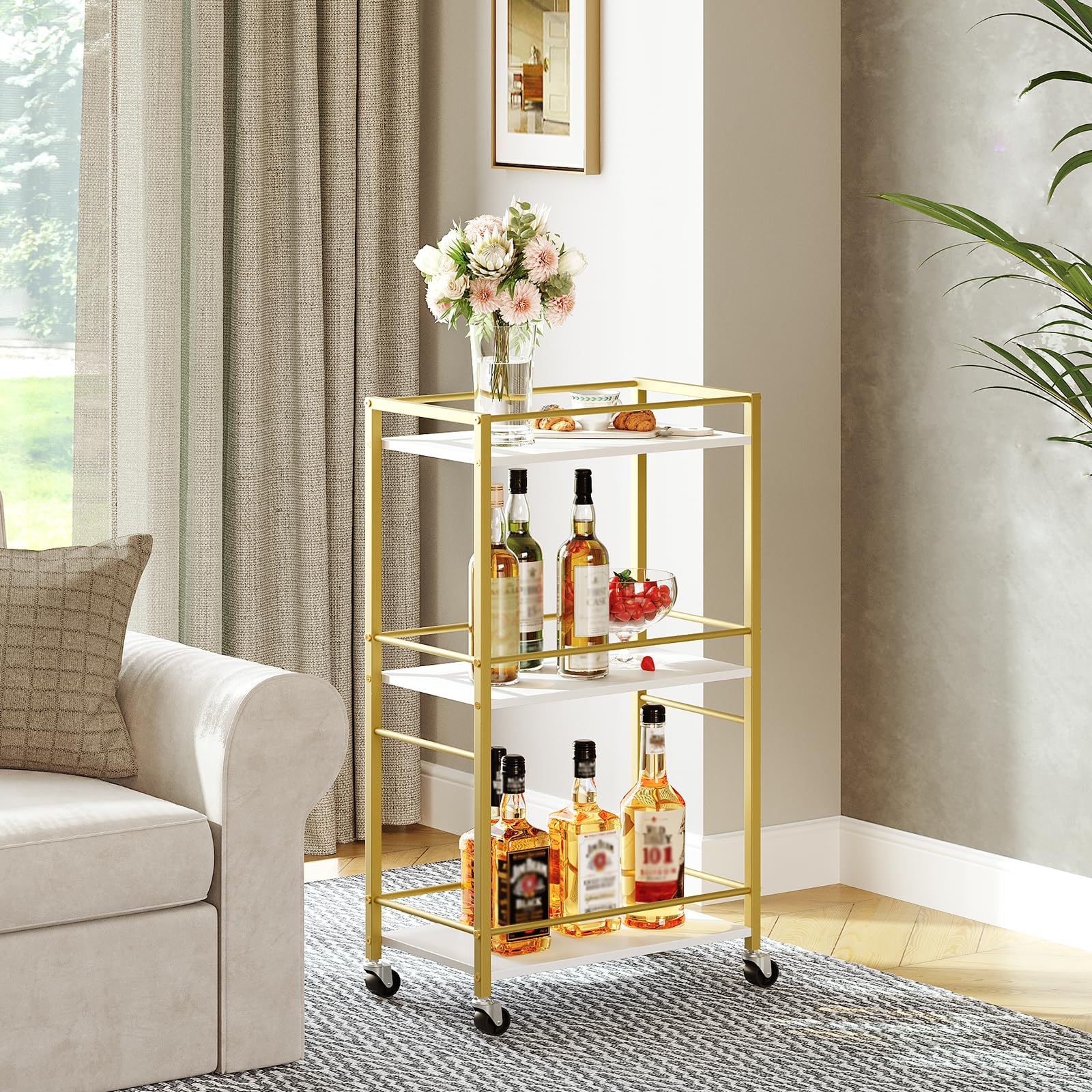 MAHANCRIS Bar Cart for The Home, 3-Tier Drink Cart on Wheels, Home Bar ...