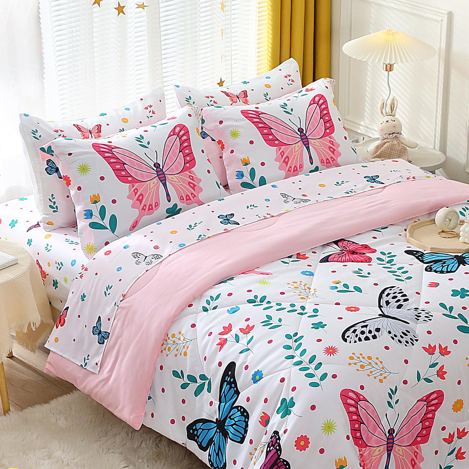Jameswish Butterfly Comforter Set Twin Size for Girls Kids Teens 3 ...