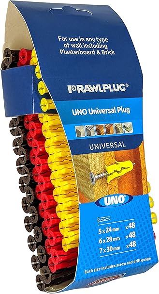 Rawlplug Uno Assorted Universal Plugs - Pack of 144- Yellow 5MM Red 6MM ...
