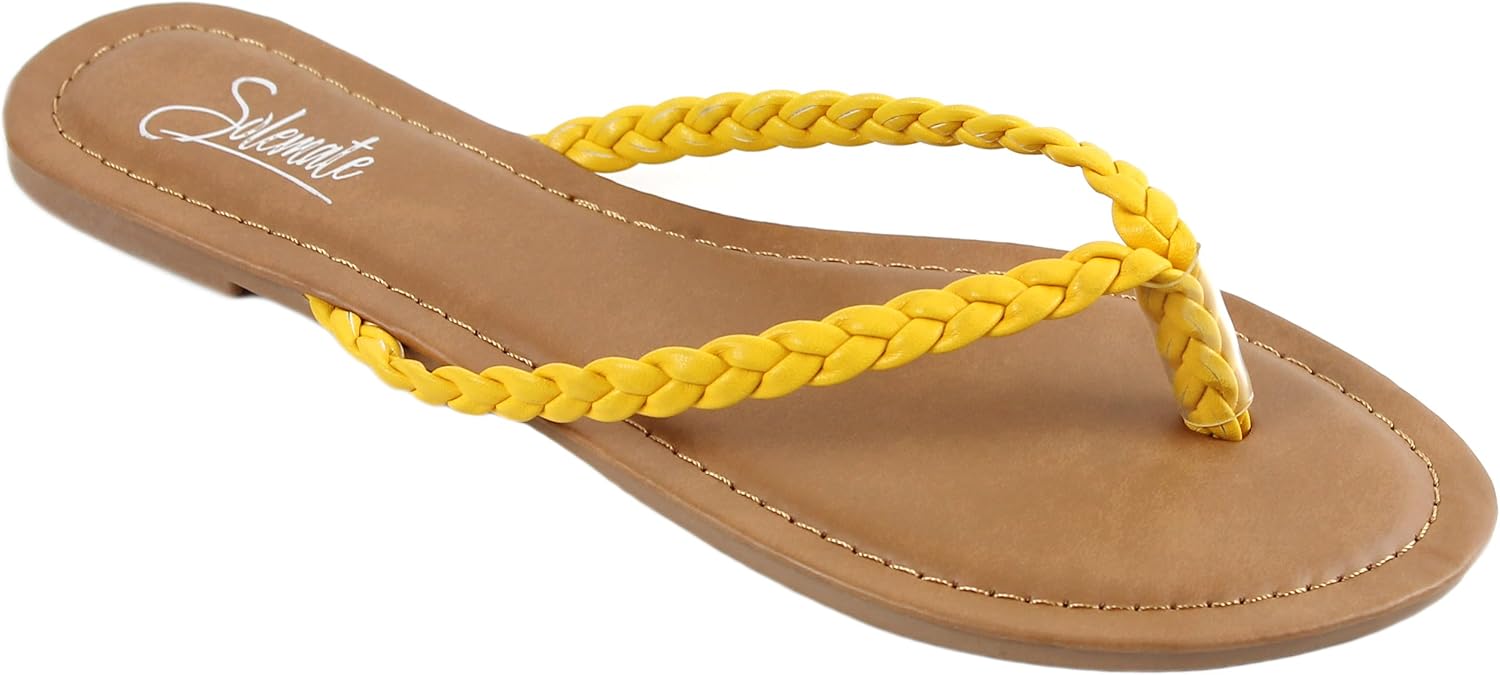 Solemate Women's Woven Braided Strappy Thong Flip Flop Sandal Flat ...